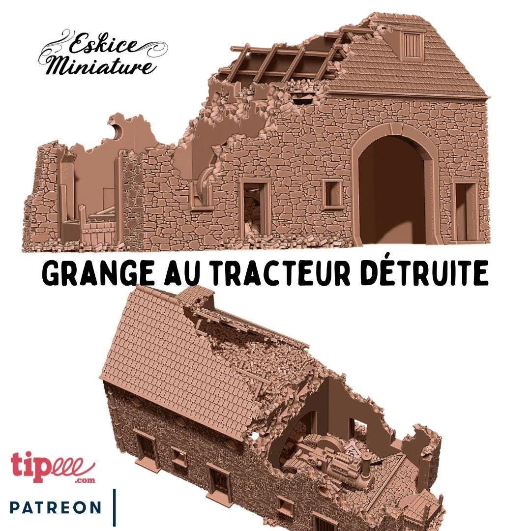 Destroyed Barn With a Tractor Under the Rubble, World War II Building ...