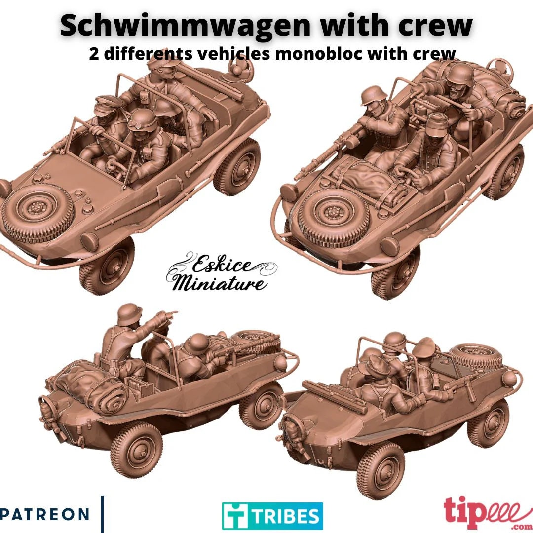 2 German Amphibious Vehicles Schwimmwagen, World War II, Scale 15mm ...