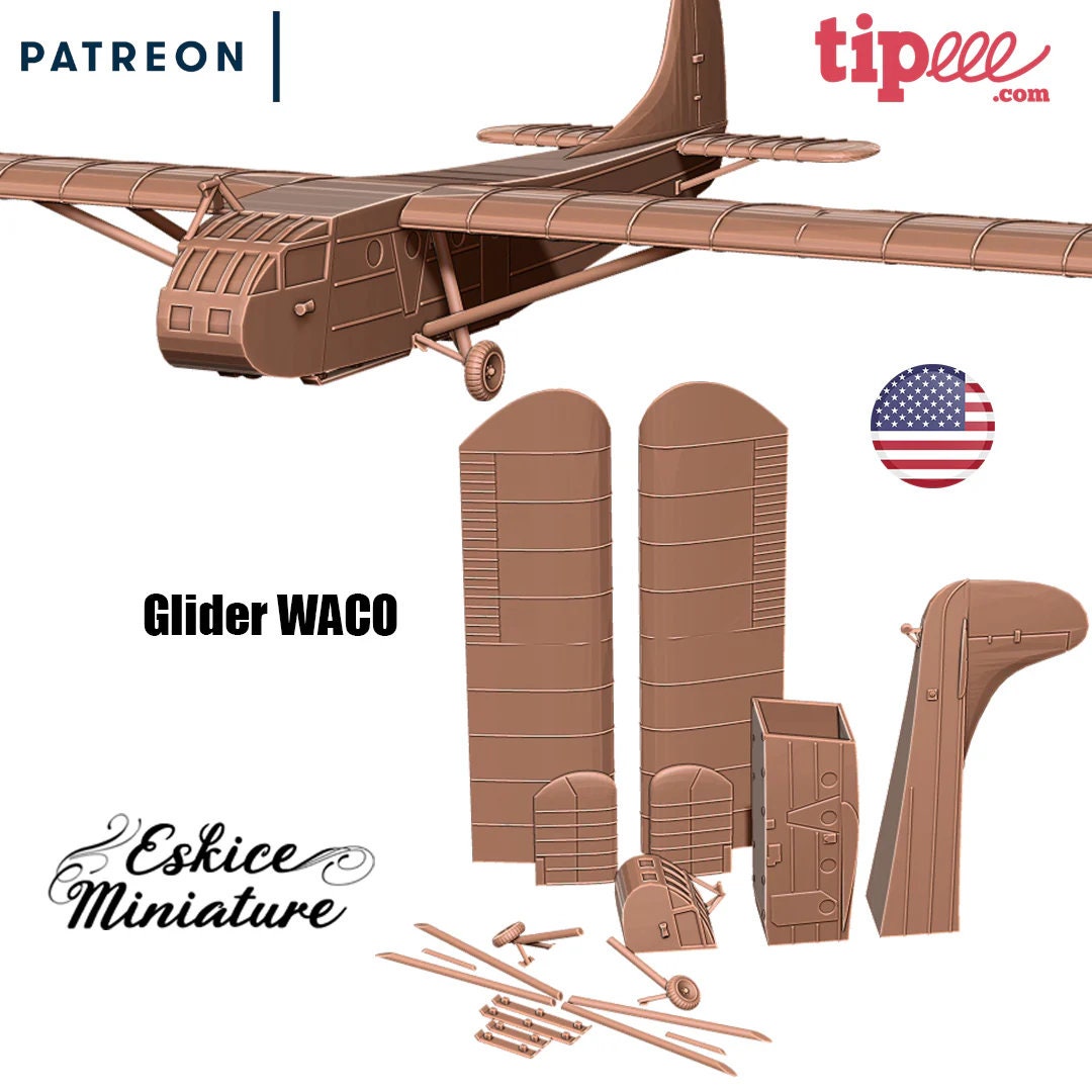 US Military Glider Waco CG-4A, World War II, Scale 15mm, 20mm, and 28mm ...