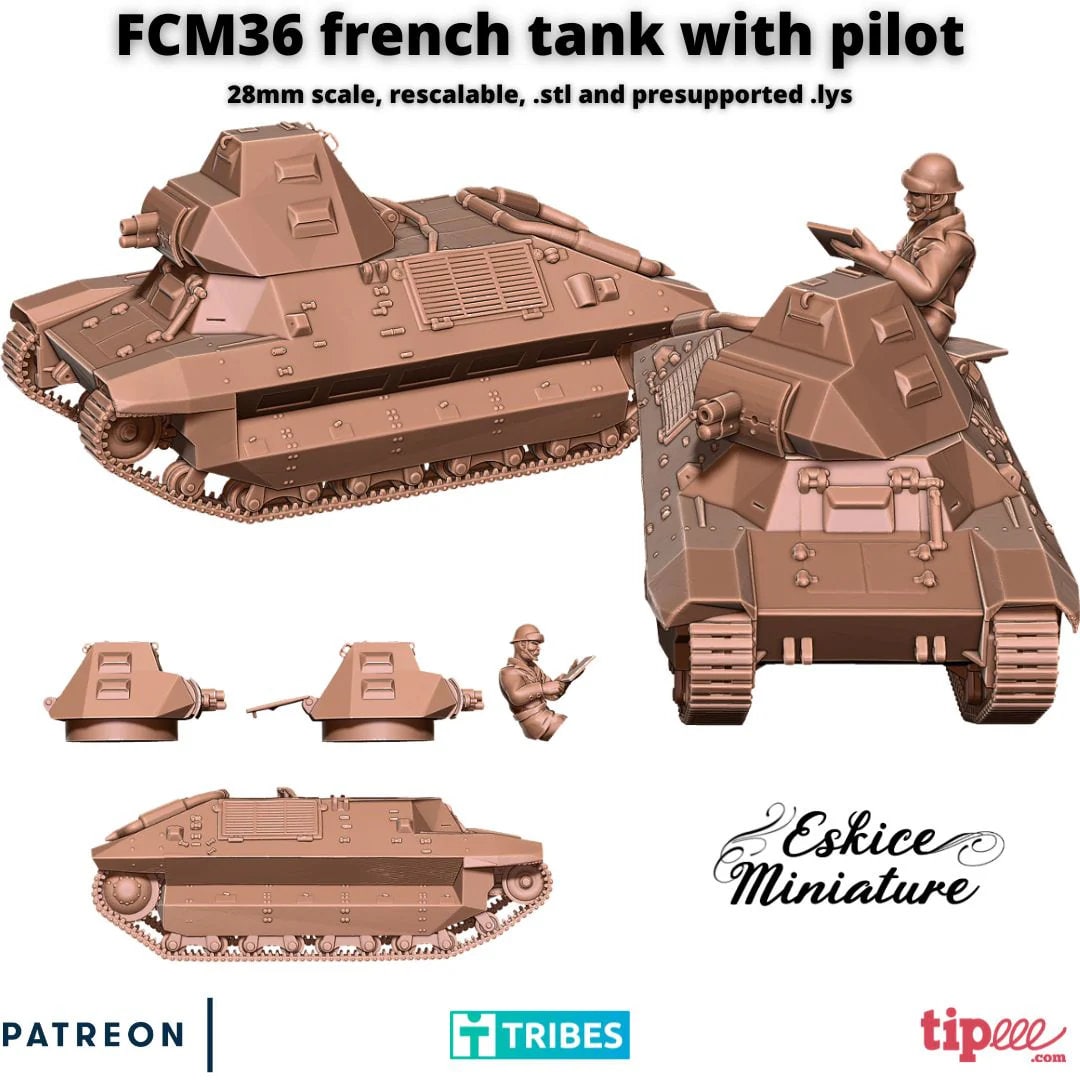 French Tank FCM36, World War II, Scale 15mm, 20mm, and 28mm, WW2 ...