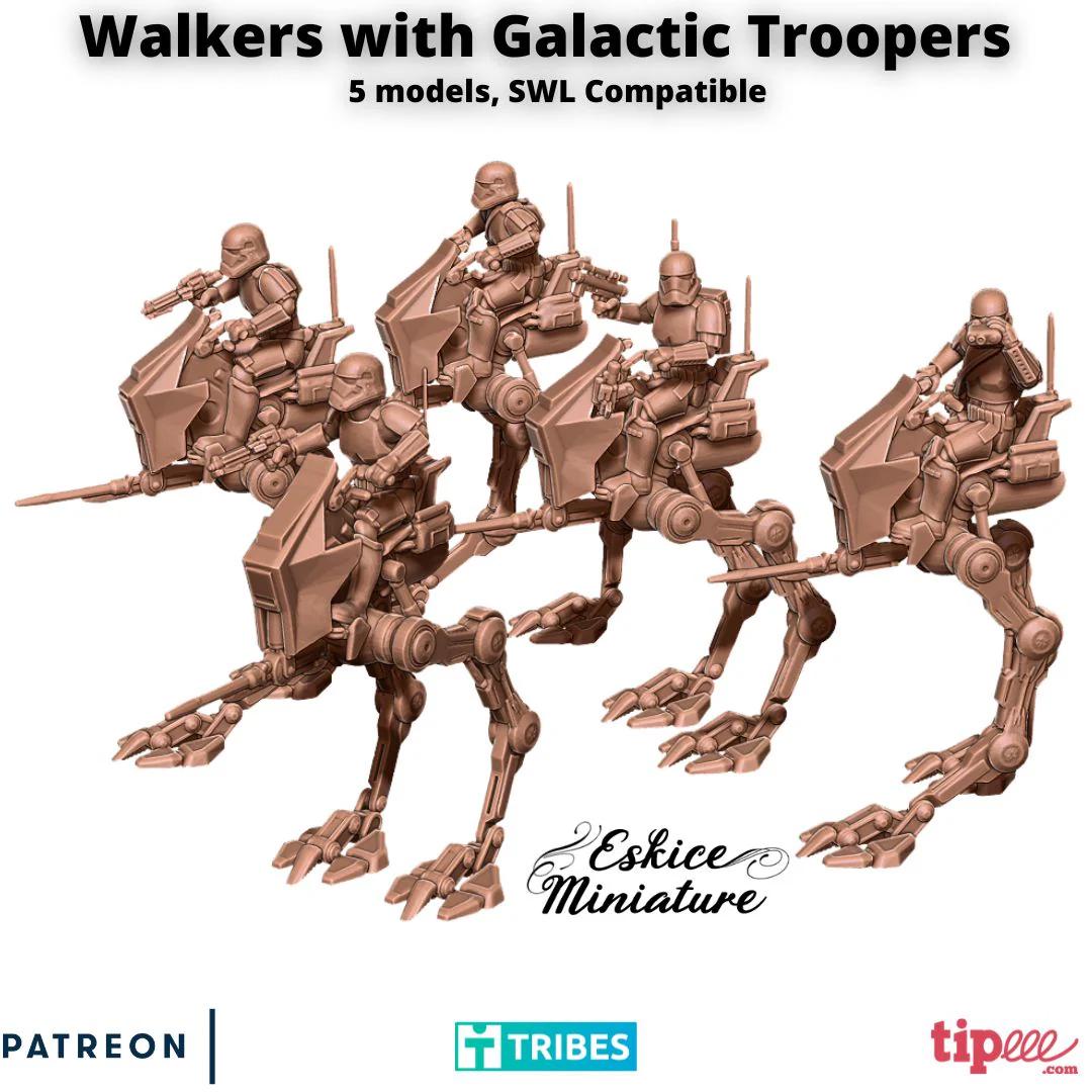 5 Walkers With Stormtrooper, 3D Print 35mm or 40mm for SW Legion and SW ...