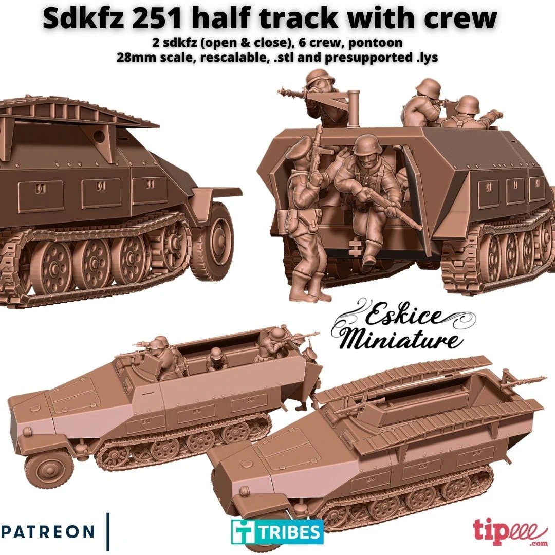 Sdkfz 251 Vehicle With 6 Crew Members, World War II, Scale 15mm, 20mm ...