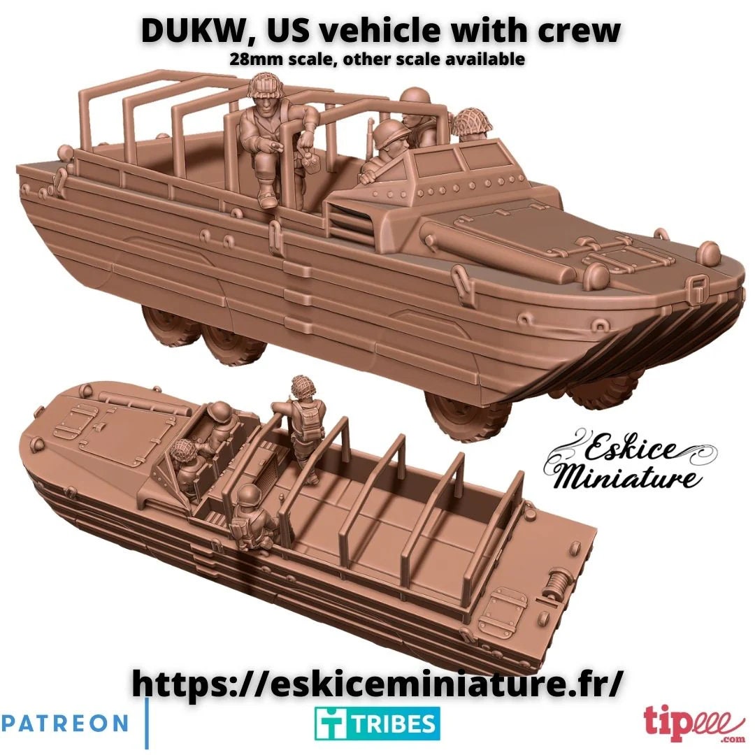 American Amphibious Vehicle DUKW, World War II, Scale 15mm, 20mm and ...