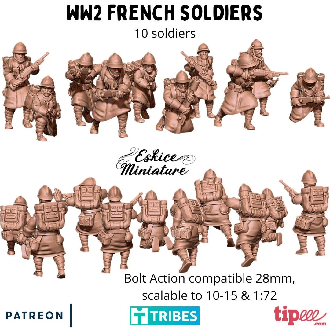 10 French Soldiers, Second World War, Scale 15mm, 20mm, and 28mm, WW2 ...