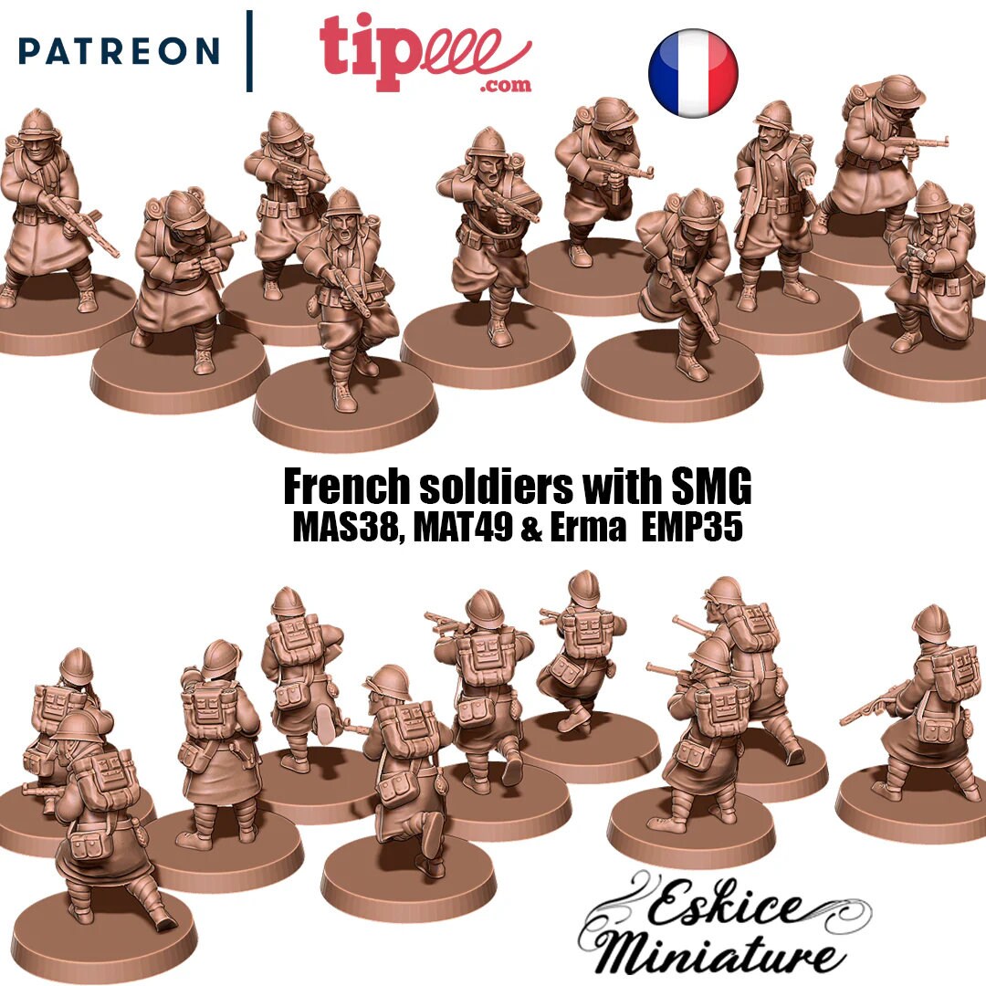 10 French Soldiers With Submachine Guns, Second World War, Scale 15mm ...