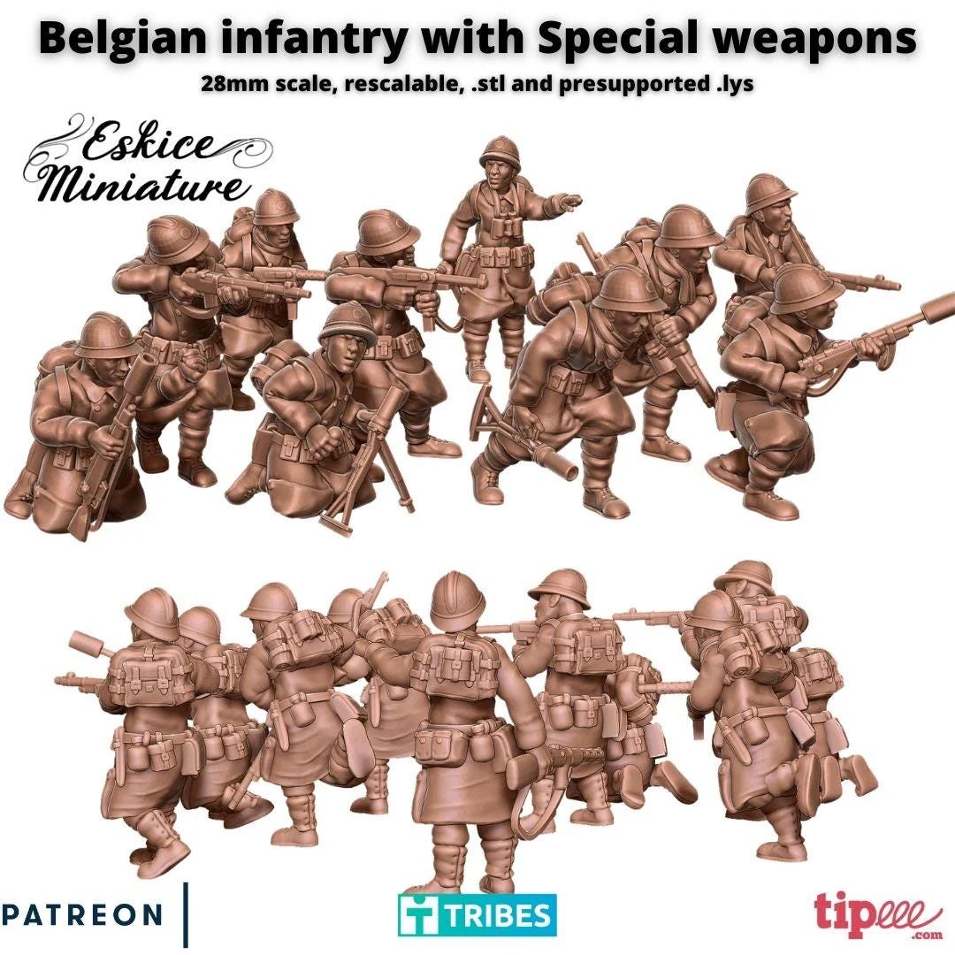 10 Belgian Soldiers With Special Weapons, World War II, 15mm, 20mm, and ...
