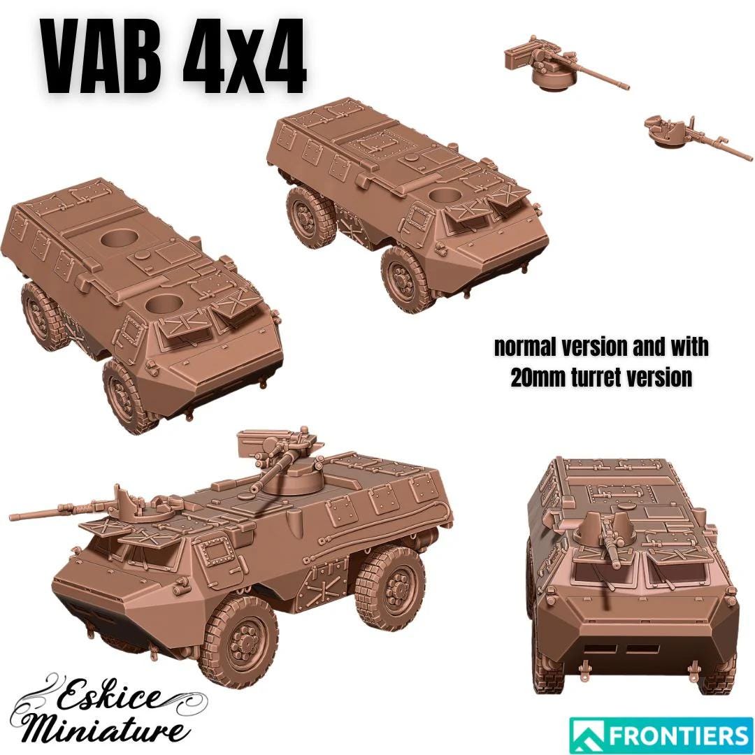 VAB 4x4 Armored Vehicle, French Military Vehicle, Scale 15mm, 20mm, and ...