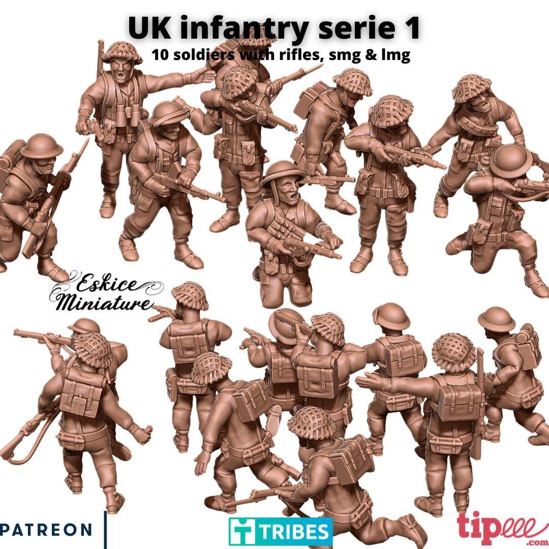 10 British Infantry Figures, World War II, 15mm, 20mm, and 28mm, WW2 ...