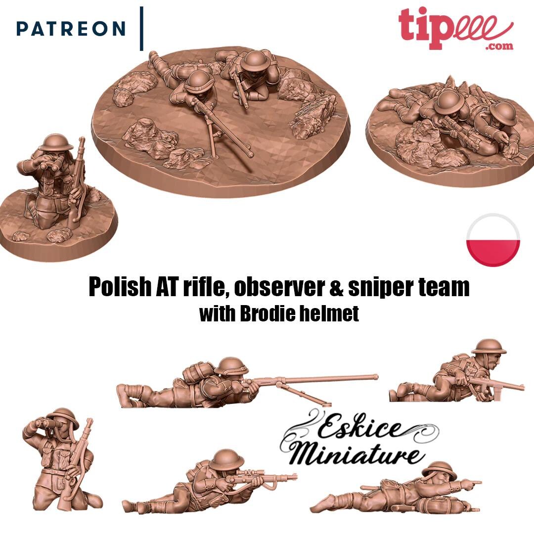 Polish AT Rifle Team With Soldiers in Brodie Helmets, World War II ...