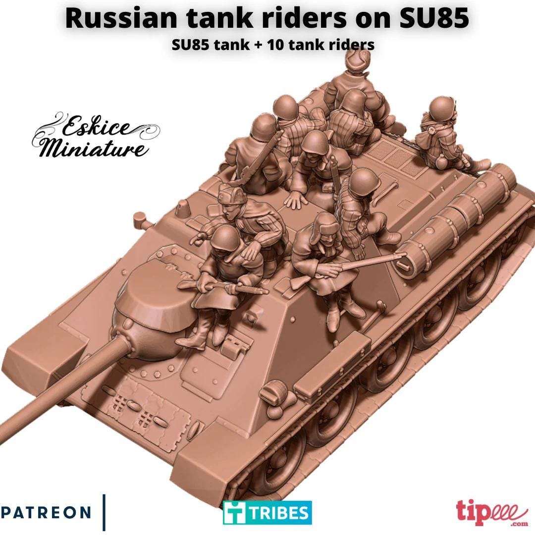 Soviet Tank Destroyer SU85 With 10 Tank Riders, World War II, 15mm ...