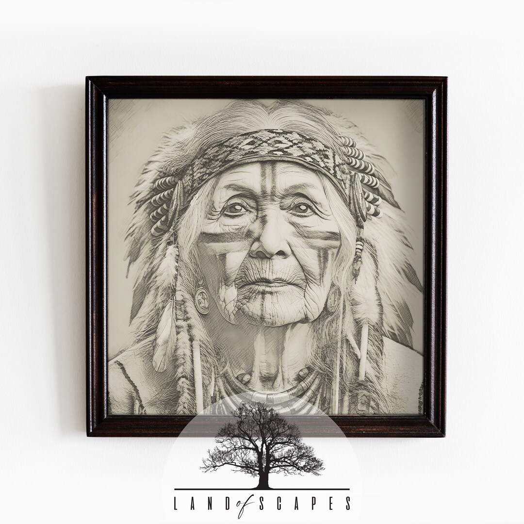 Vintage Native American Portrait Art Print: Classic Sketch (printable ...