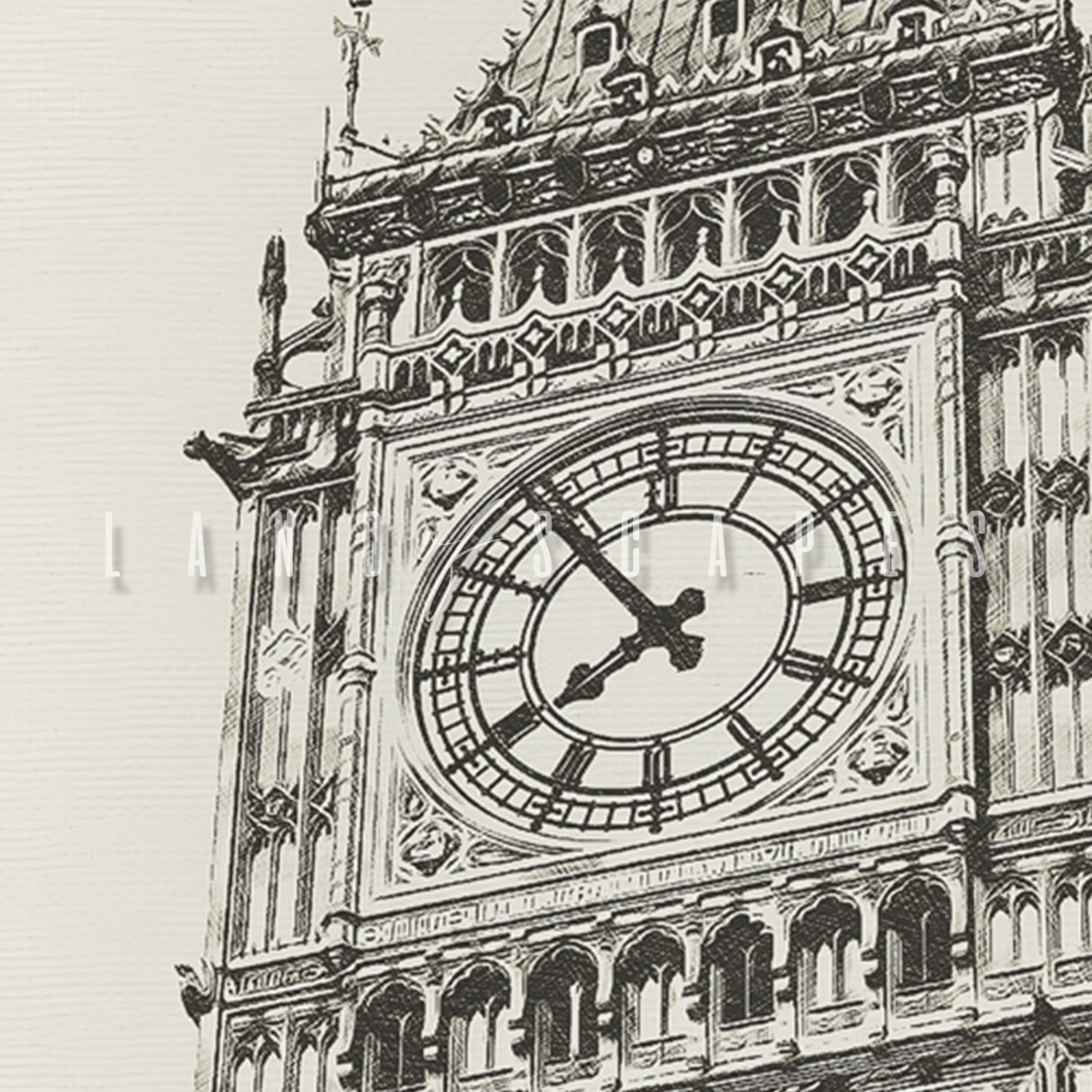 Vintage Clock Tower Sketch Art Print: Classic Architecture (digital ...