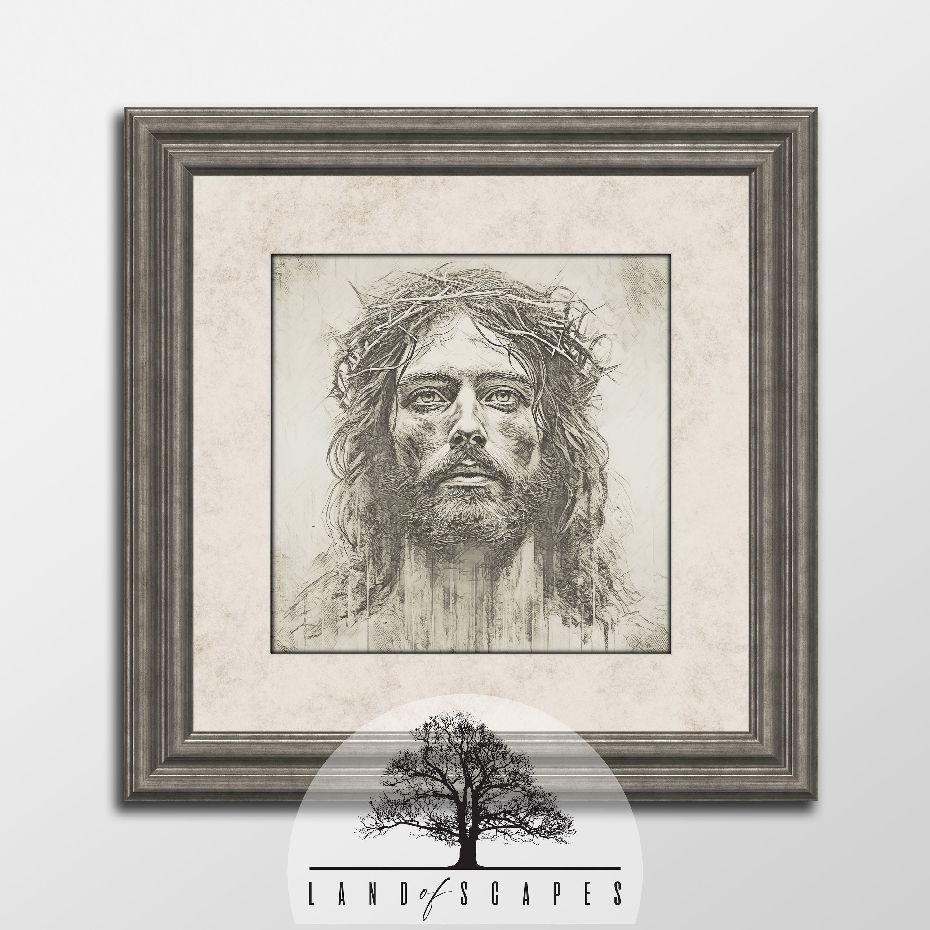 Vintage Look Jesus Christ Art Classic Sketch Style Religious Portrait ...