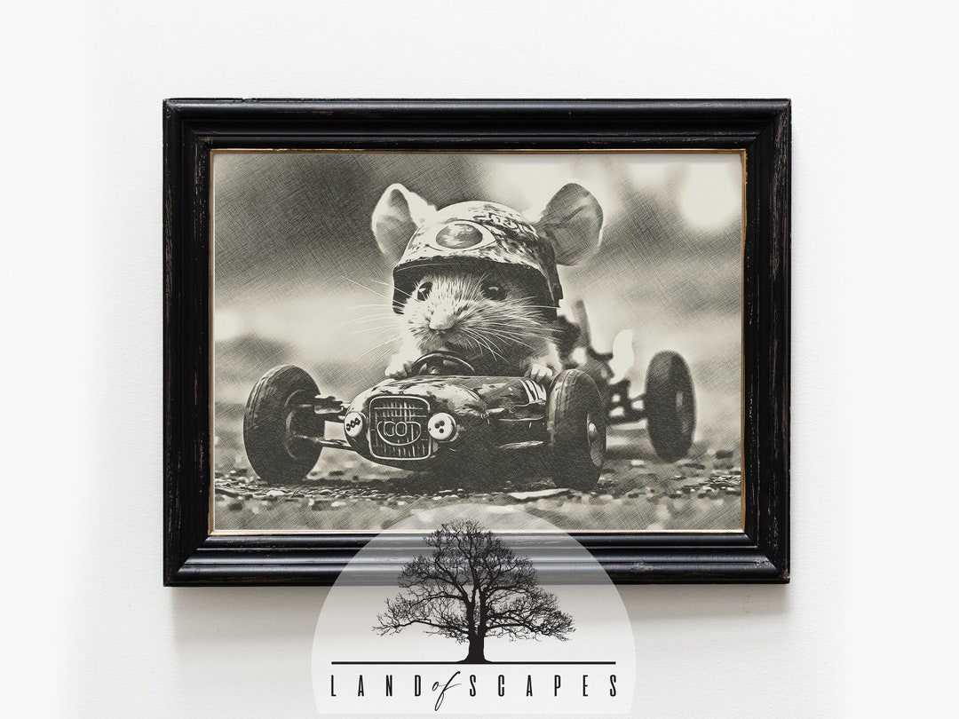 Unique Fantasy Mouse Race Car Art | Classic Vintage Look of a Rodent ...