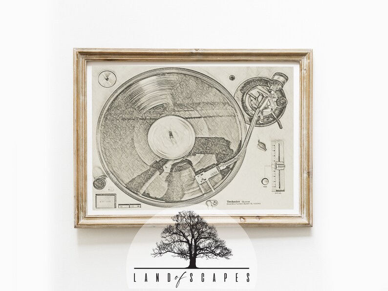 Vintage Style Turntable Art | Technique Style Record Player Print ...