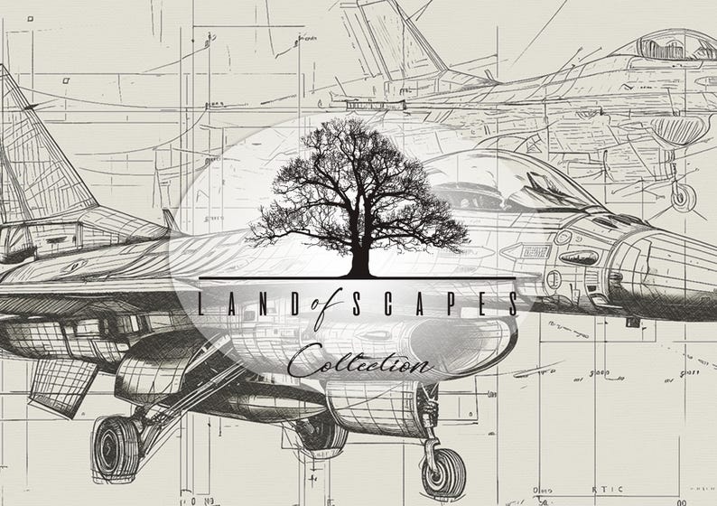 Classic Fighter Jet Sketch Style Mockup Art Print | Unique Digital ...