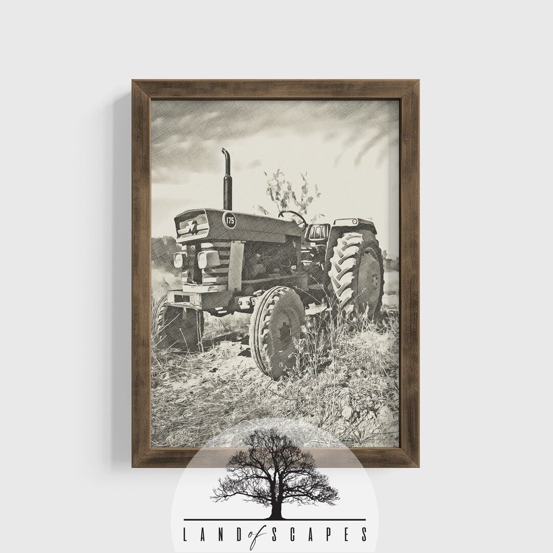Unique Sketch Style Tractor Art | Classic Farm and Ranch Tractor Print ...