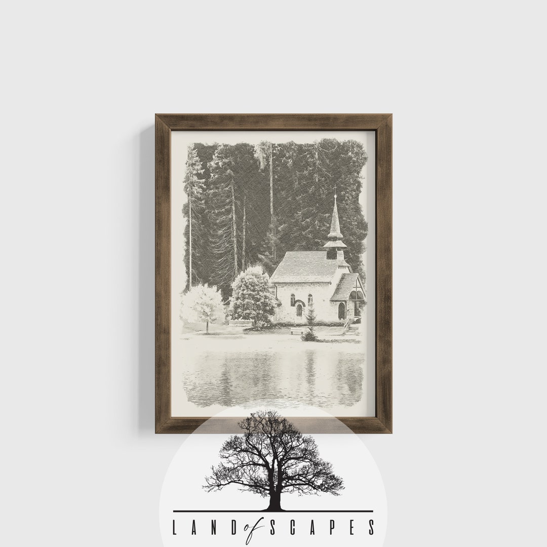 Church Sketch | Vintage Landscape Drawing | Printable Art | Antique ...
