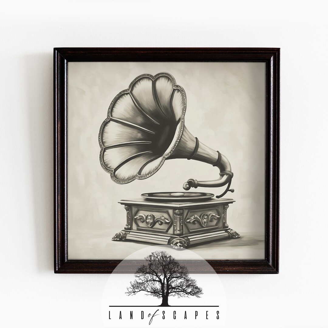 Classic Old Record Player Art Print | Vintage Phonograph Music Player Design Wall Art | Neutral ...