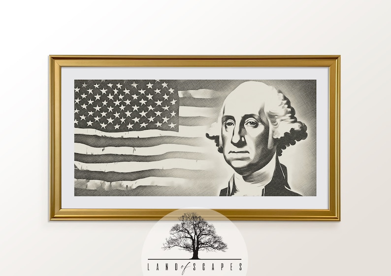 George Washington Art Print: Sketch Style American Flag (printable ...