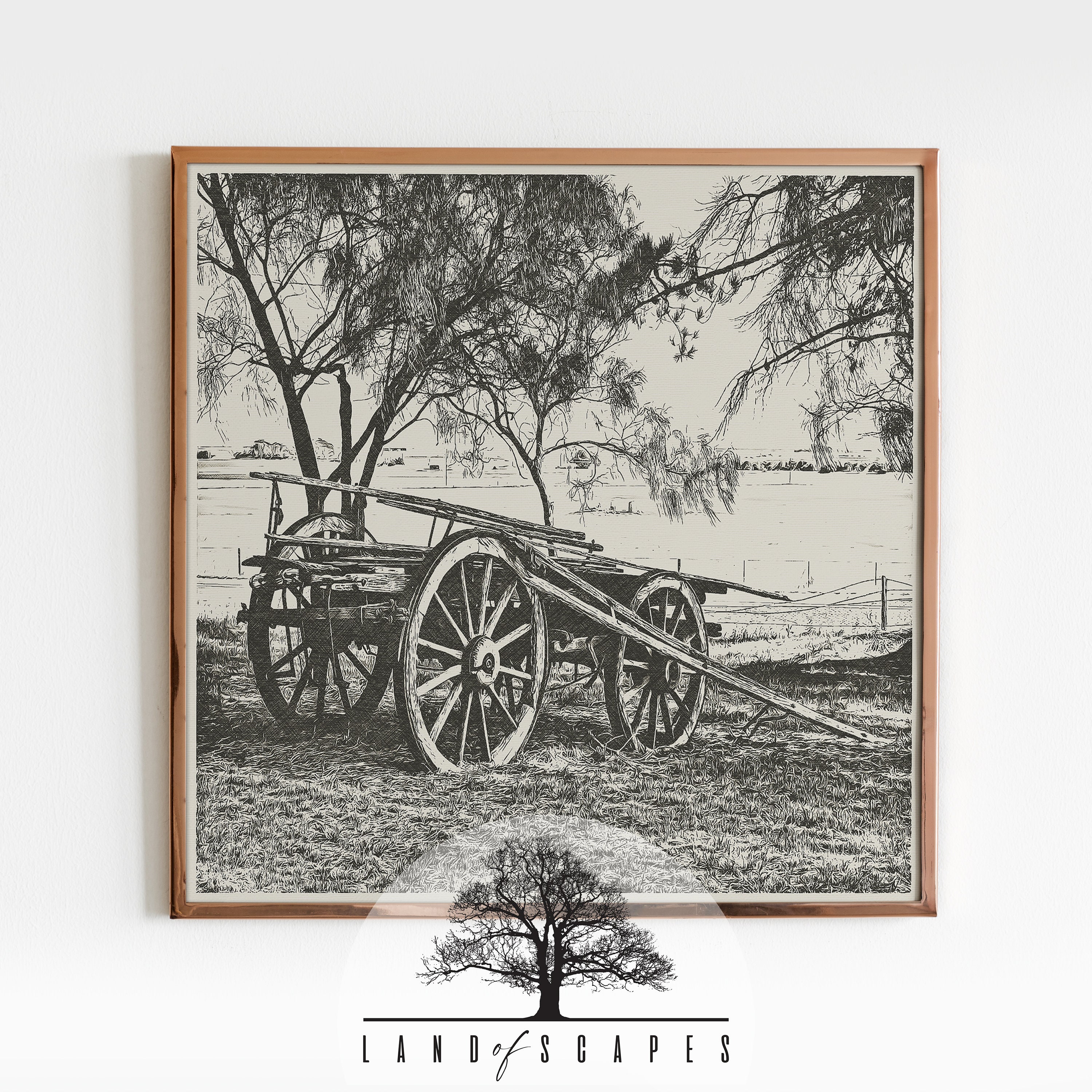 Vintage Wagon Print | Historic Wheel Cart Art | Classic Landscape Work ...