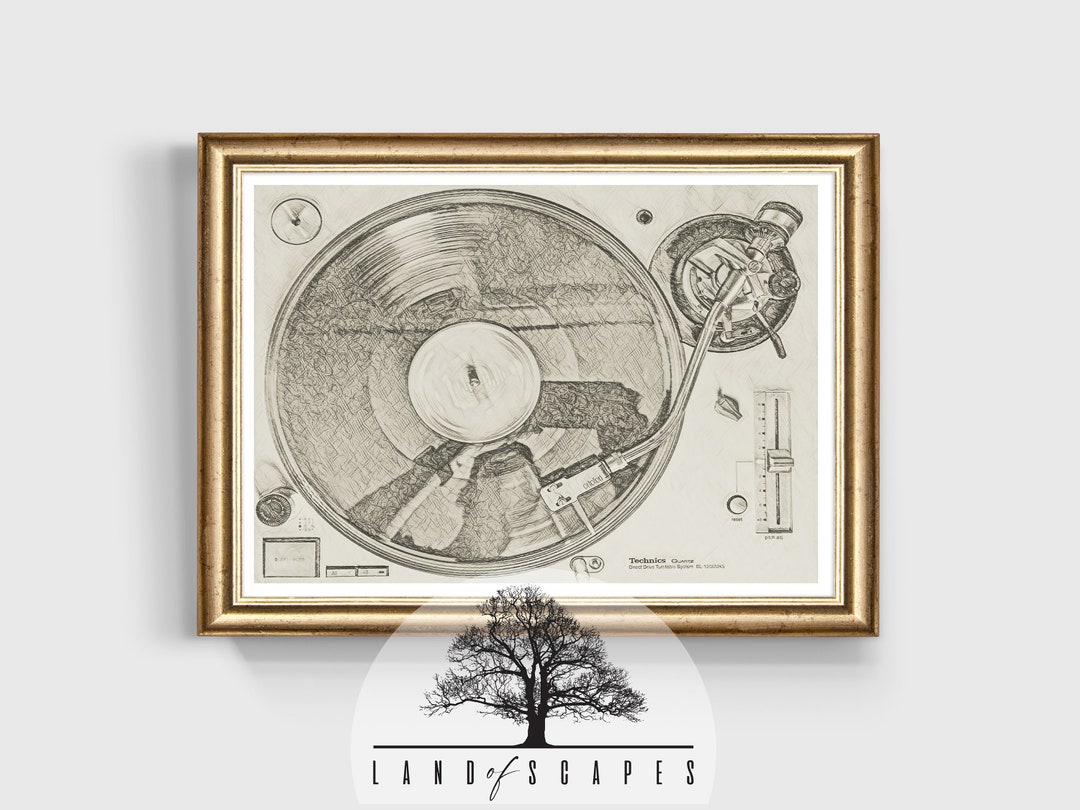 Vintage Style Turntable Art | Technique Style Record Player Print ...