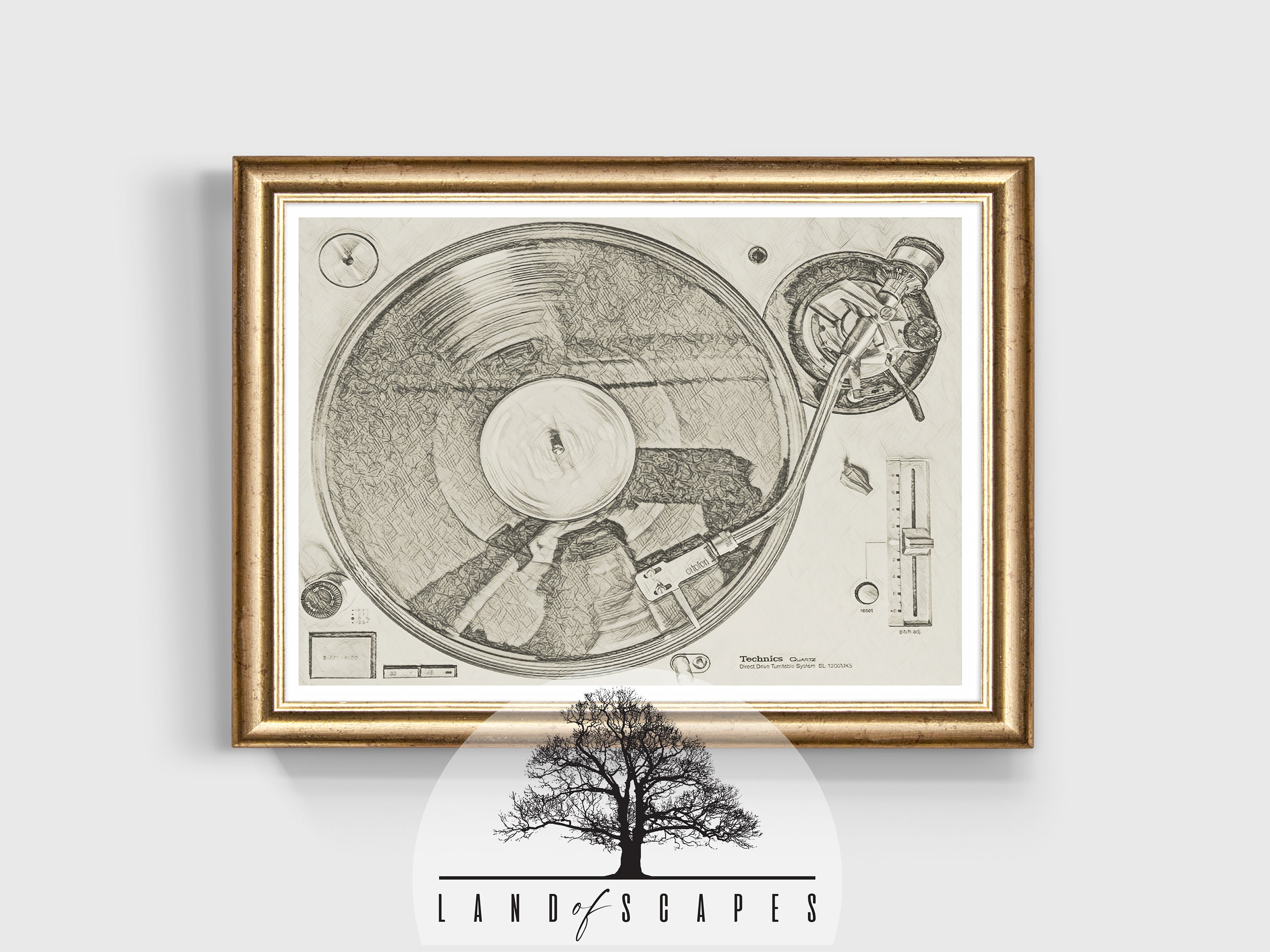 Vintage Style Turntable Art | Technique Style Record Player Print ...