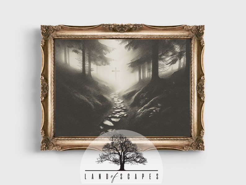 Unique Subtle Cross in the Woods Art Vintage Look Religious Landscape ...