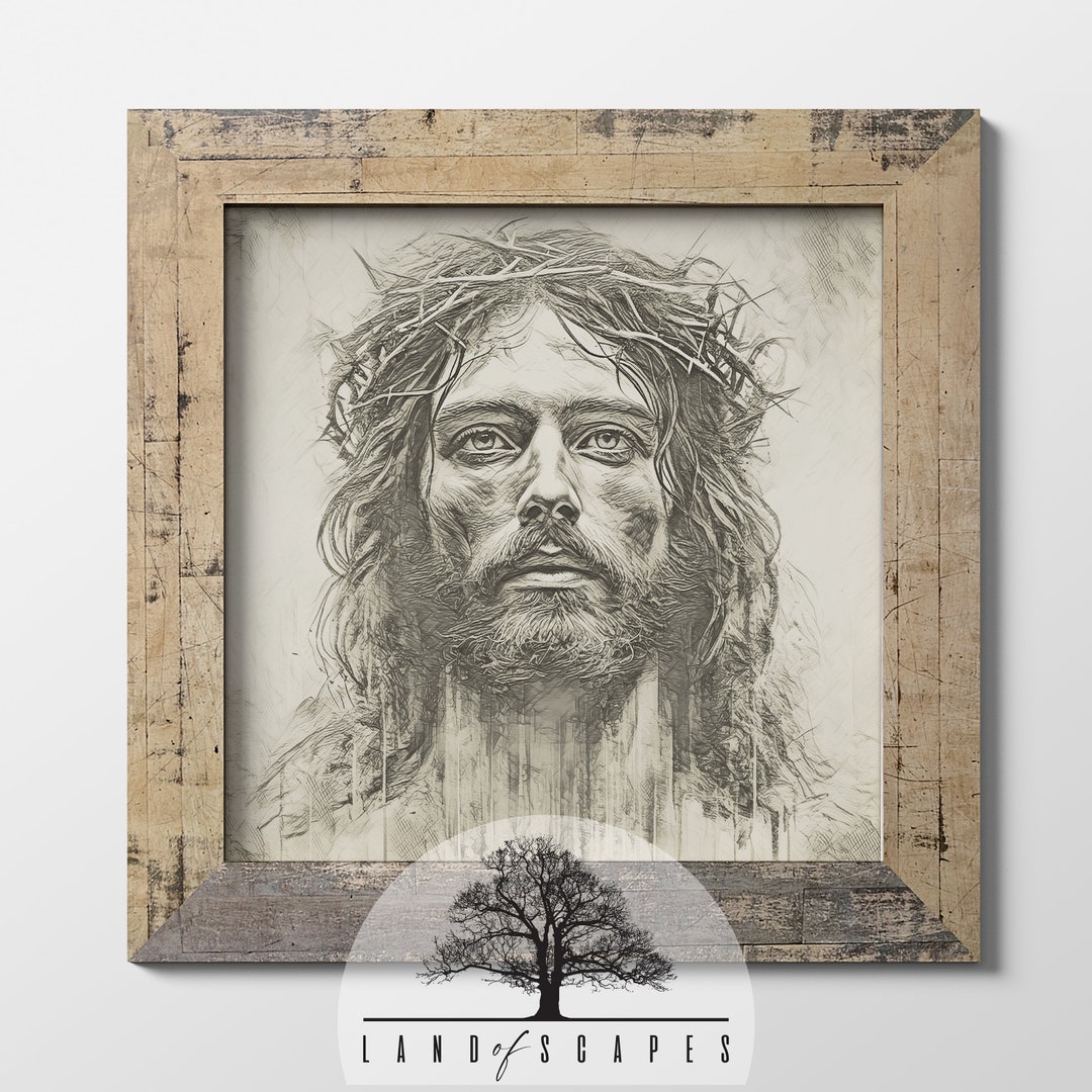 Vintage Look Jesus Christ Art | Classic Sketch Style Religious Portrait ...