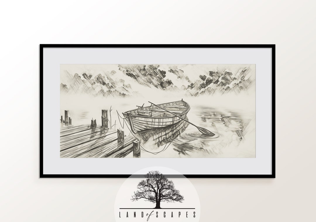 Sketch Style Row Boat Art | Simple Neutral Tone Nautical Home Wall ...