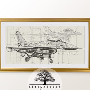 Classic Fighter Jet Sketch Style Mockup Art Print | Unique Digital ...