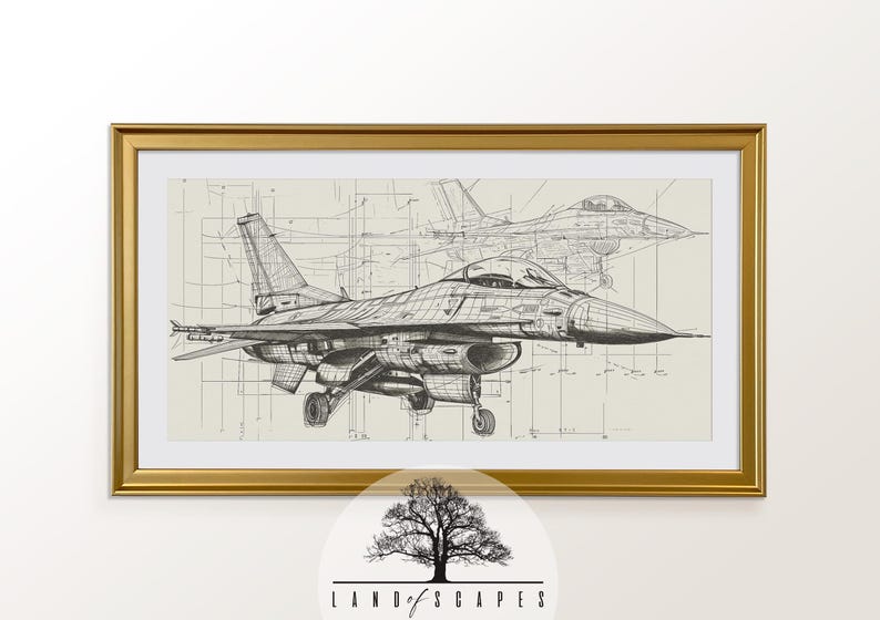 Classic Fighter Jet Sketch Style Mockup Art Print | Unique Digital ...