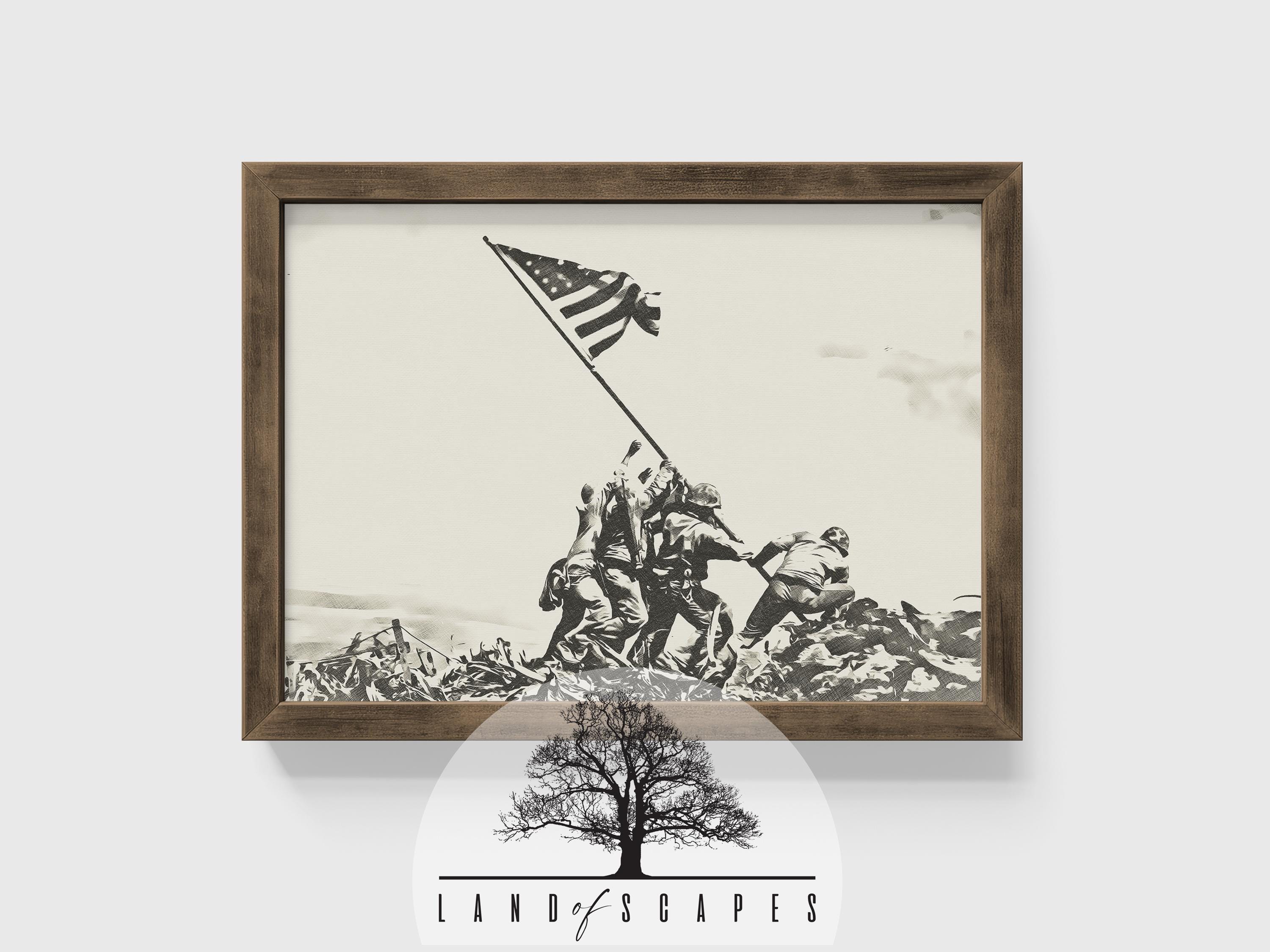 Classic US Military Historic Scene Art Print | Vintage Look Flag ...
