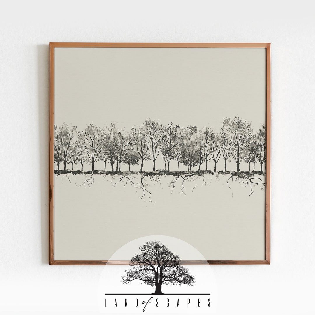 Unique Tree Line Art Print | Classic Sketch Style Trees Showing Roots ...