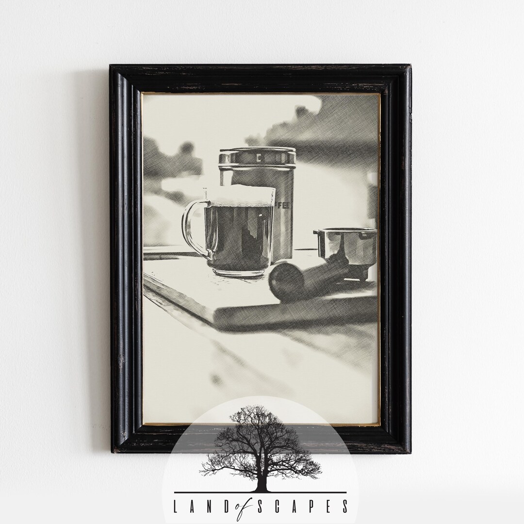 Unique Coffee on Counter Still Life Sketch Style Art Print Natural ...