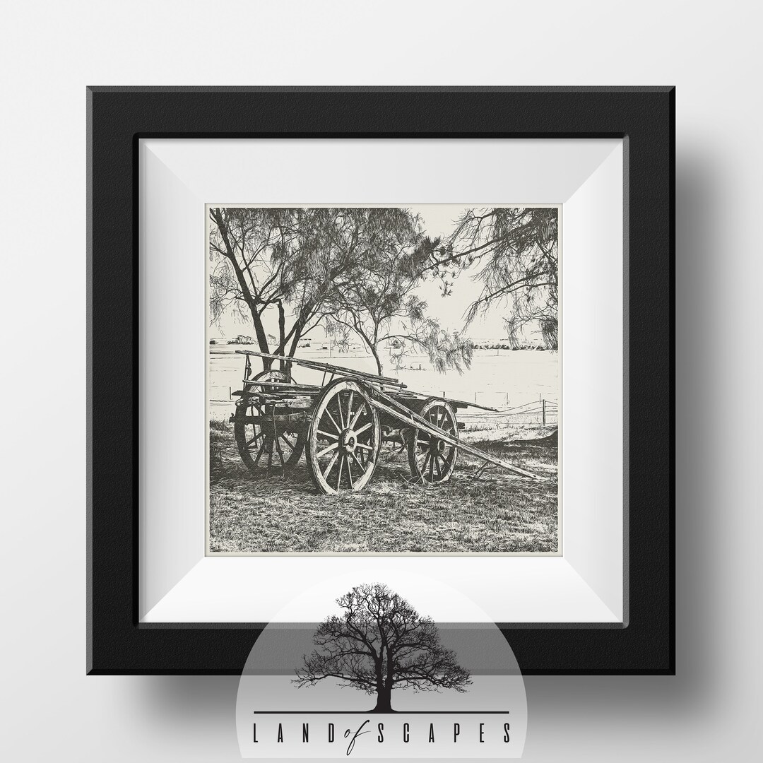Vintage Wagon Print | Historic Wheel Cart Art | Classic Landscape Work ...