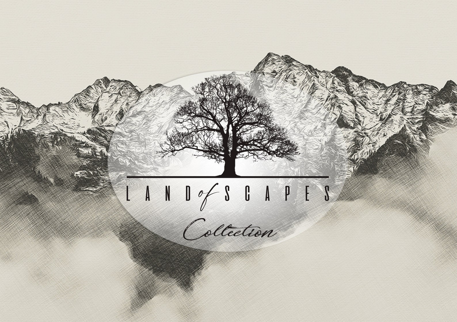 Classic Mountain Scape With Low Cloud Art | Unique Sketch Style ...