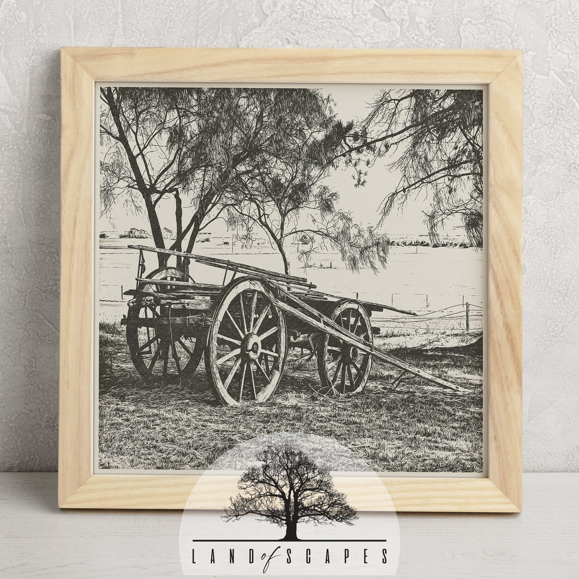 Vintage Wagon Print | Historic Wheel Cart Art | Classic Landscape Work ...