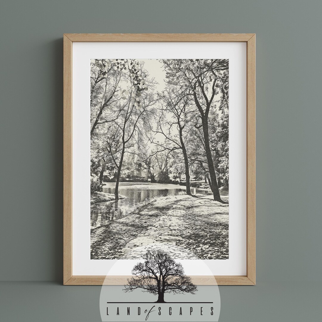 Beautiful Trailside Trees and Water Art Print | Classic Pathway Through ...