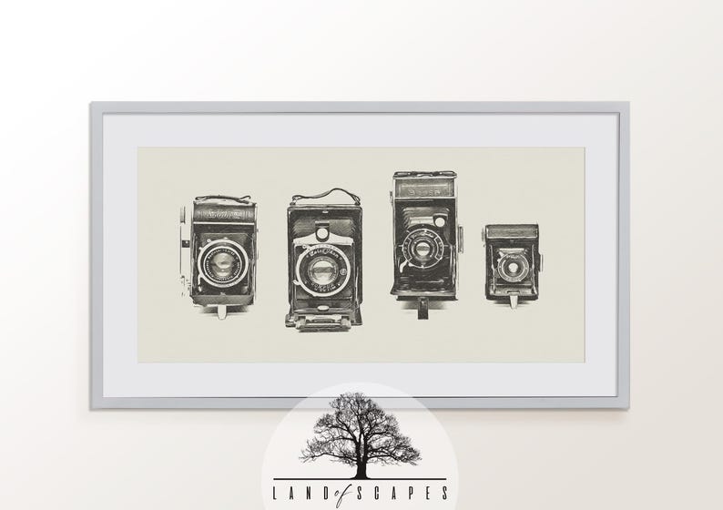 Classic Vintage Camera Sketch Style Art Print | Unique Four Camera ...