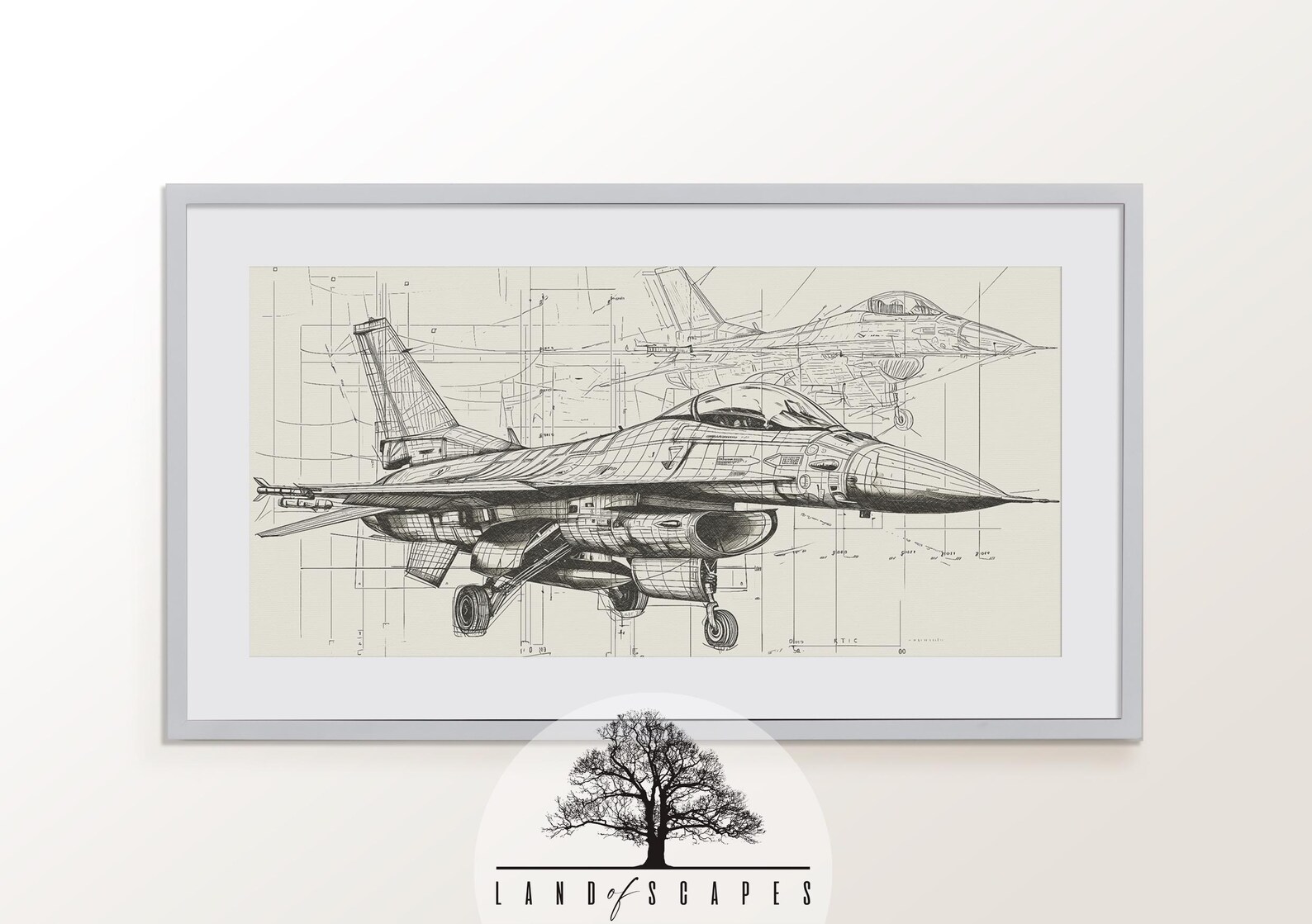Classic Fighter Jet Sketch Style Mockup Art Print | Unique Digital ...