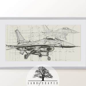 Classic Fighter Jet Sketch Style Mockup Art Print | Unique Digital ...