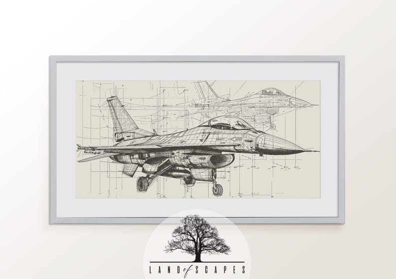 Classic Fighter Jet Sketch Style Mockup Art Print | Unique Digital ...