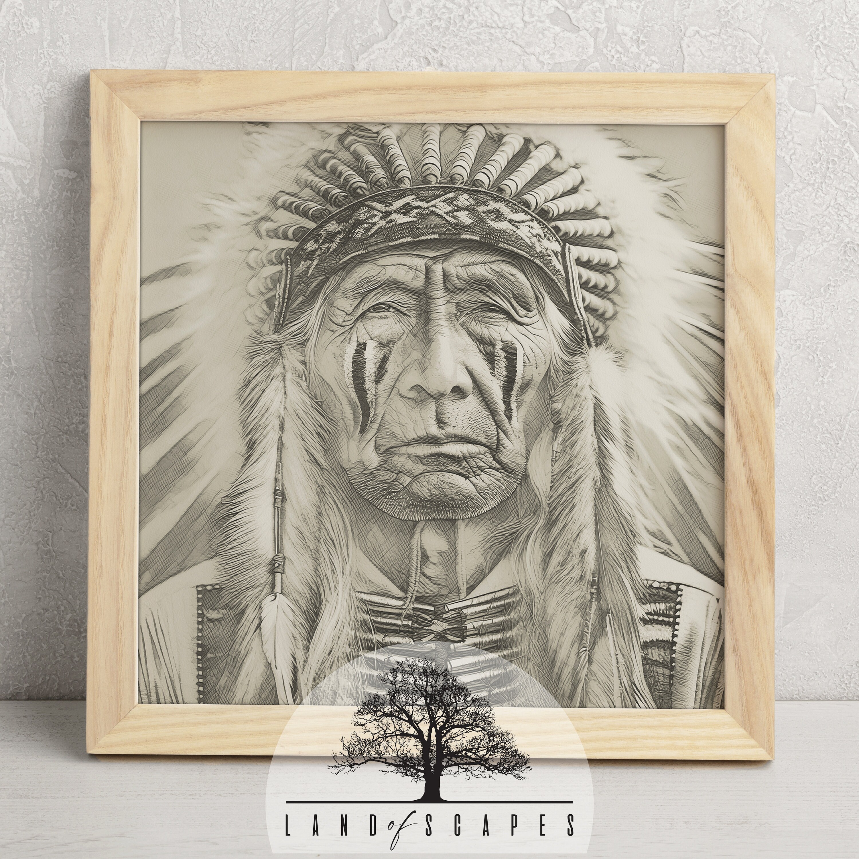 Classic Native American Portrait Art Vintage Sketch Style Indigenous ...
