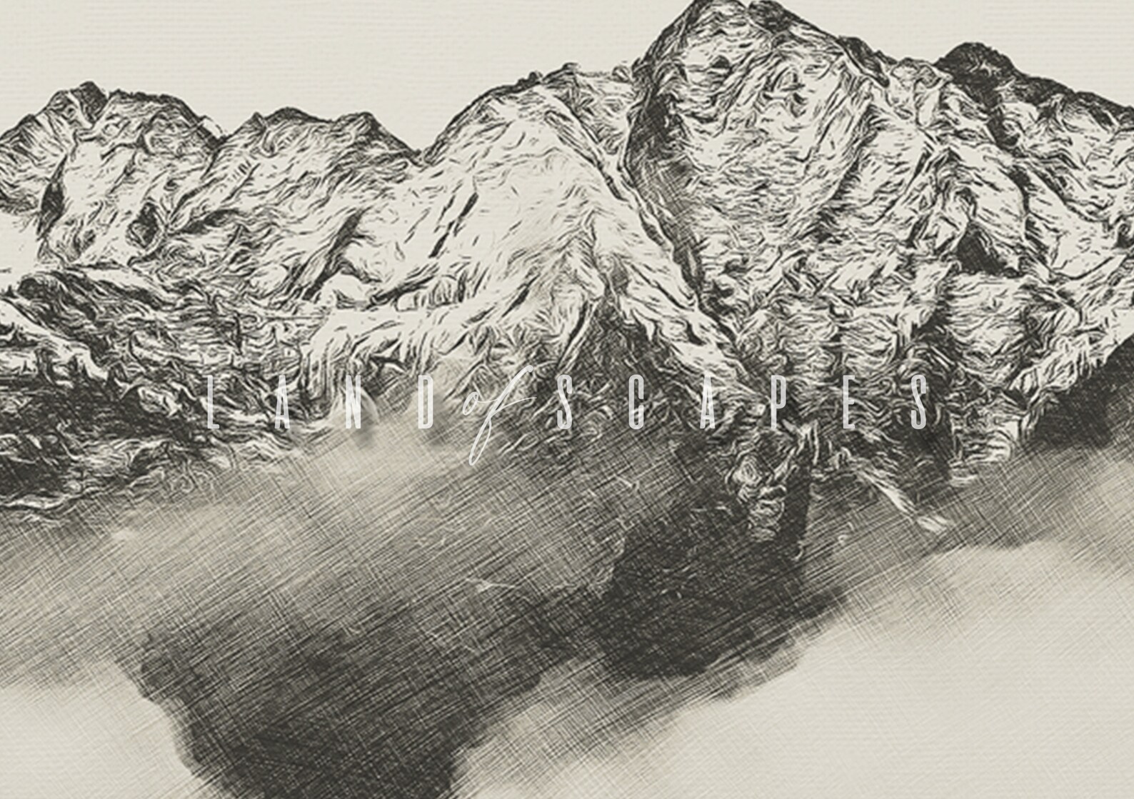 Classic Mountain Scape With Low Cloud Art | Unique Sketch Style ...