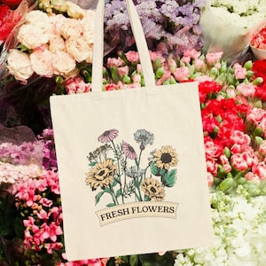 Flower Tote Bag Reusable Shopping Bag With Flower Design for Famers ...