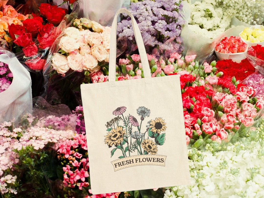 Flower Tote Bag Reusable Shopping Bag With Flower Design for Famers ...