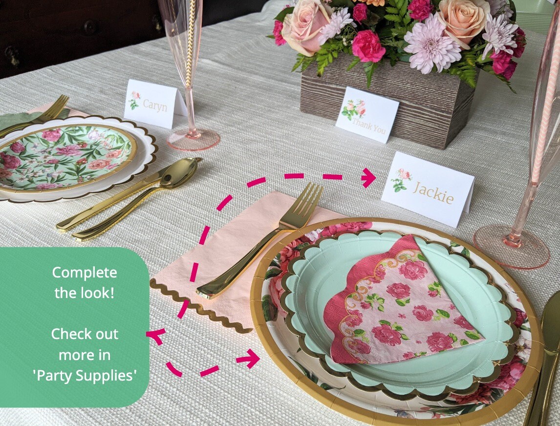 Place Settings for Bridal Shower Disposable Plates Floral Table Scape ...