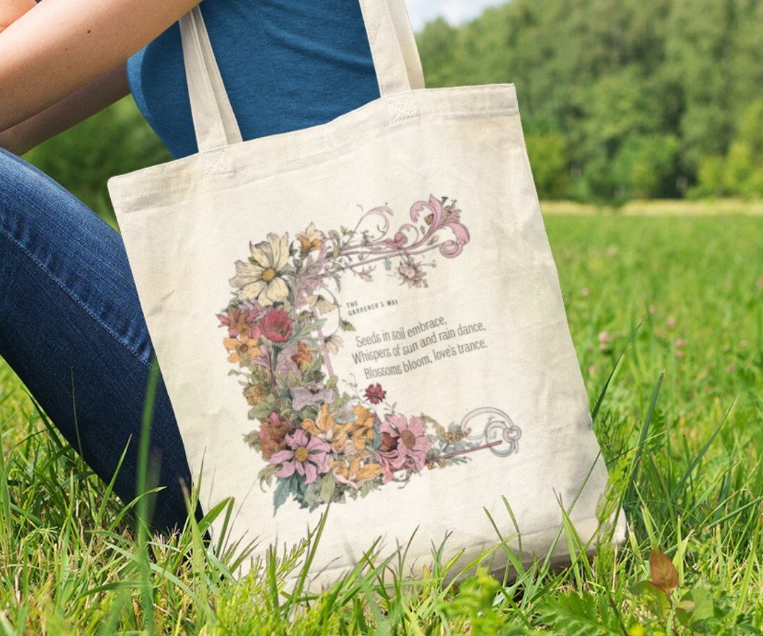 Poetry Tote Bag With Enchanting Floral Design for Gardners Haiku and ...