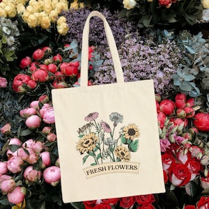 Flower Tote Bag Reusable Shopping Bag With Flower Design for Famers ...